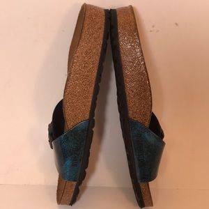 Birkenstock | Shoes | New Birkenstock Blue Metallic Slide Comfort ...